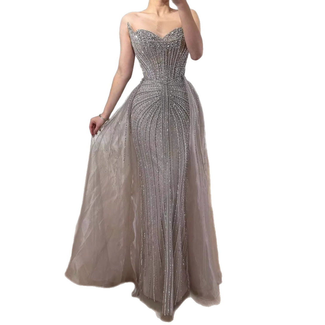 Luxury Caramel Crystal Beaded Mermaid Evening Dress With Overskirt ...